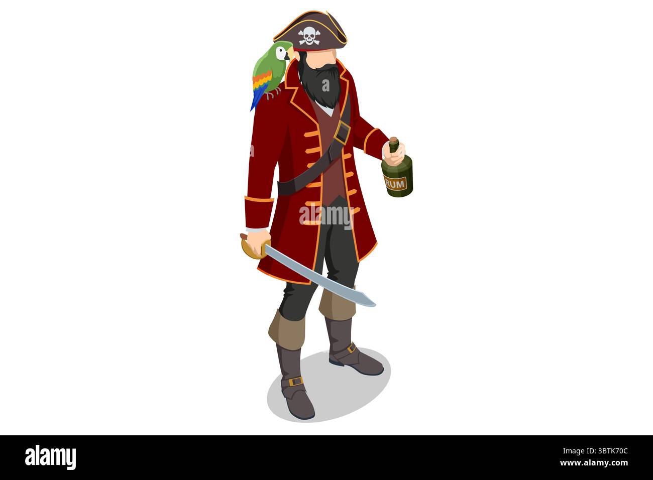 Pirate with Rum and Cutlass. Isometric illustration of a swashbuckling ...