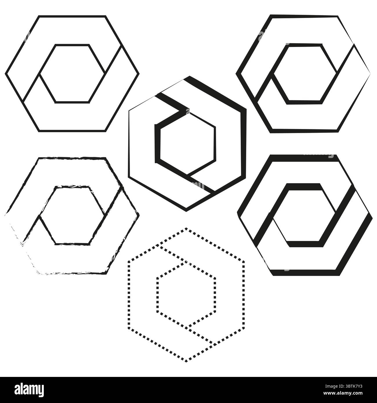 Hexagon outline shapes. Geometric polygon frames. Abstract modern forms ...