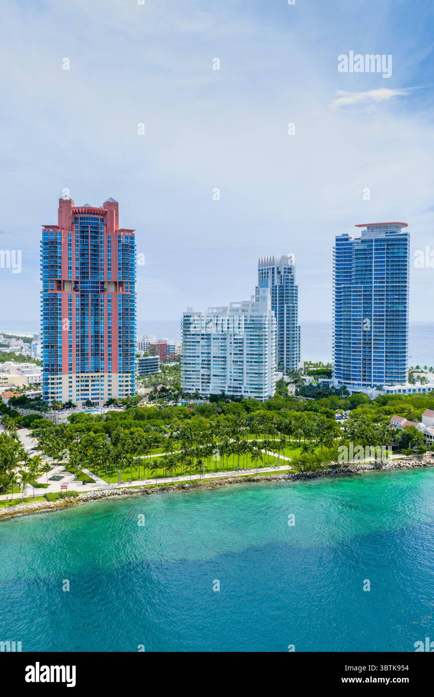 Aerial vertical photo highrise towers Miami Beach Florida Stock Photo ...