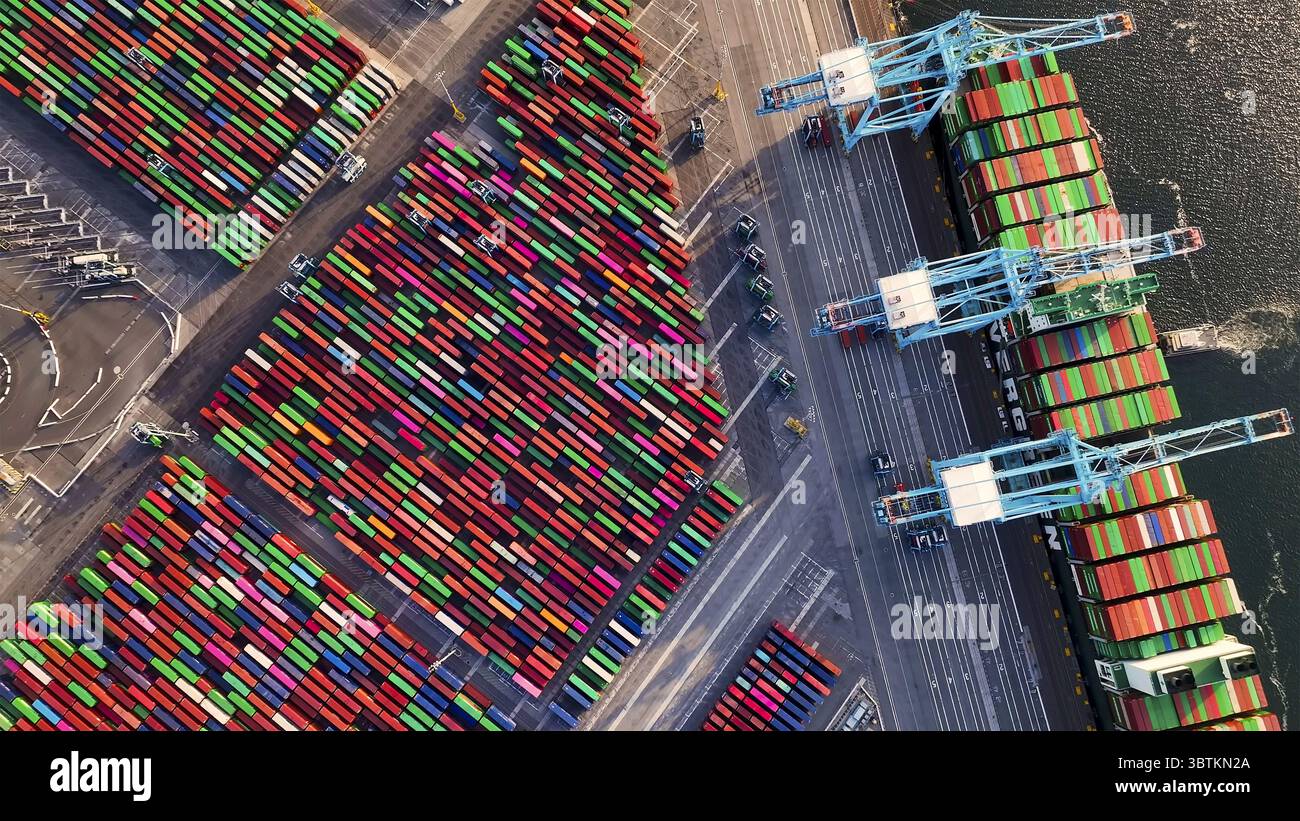 Port of Oakland, United States - 07 April 2025: Aerial view of a vast ...