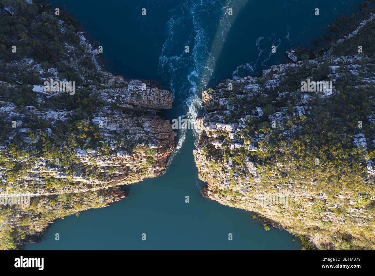 Aerial view of the Mitchell River carving its way through the rugged ...