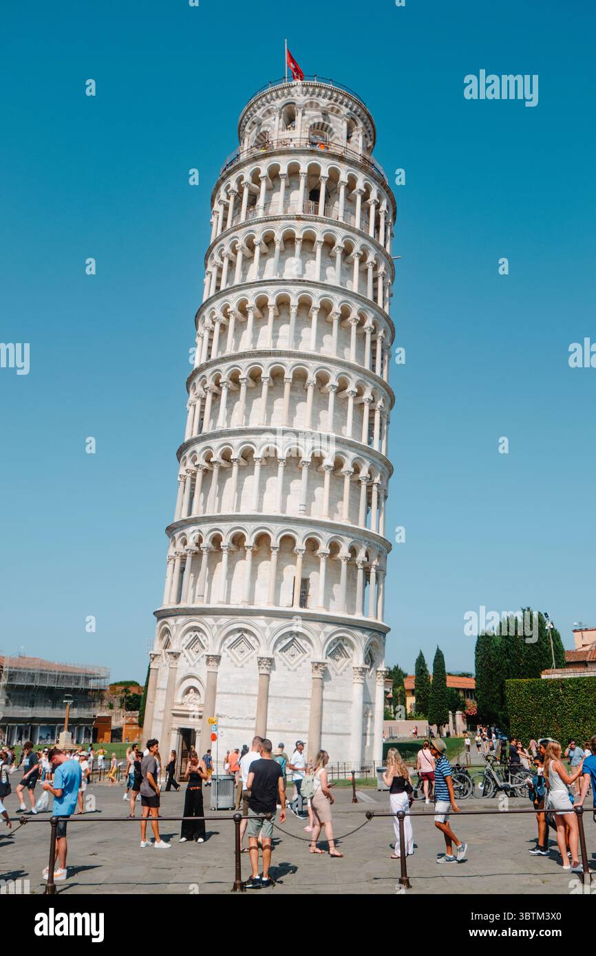 Pisa, Italy - June 26, 2025: The Leaning Tower of Pisa rises against a ...