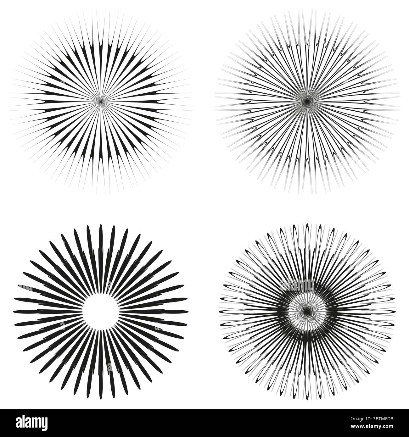 Abstract radial patterns. Geometric circle Vector. Optical illusion shapes. Monochrome graphic ...