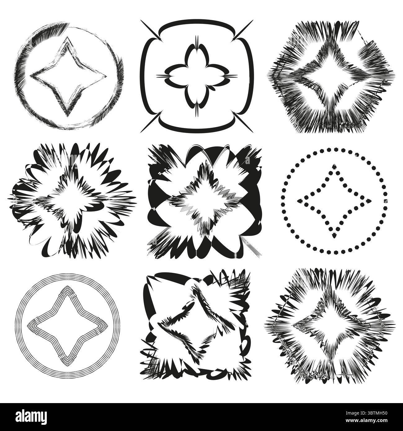 Abstract shapes Vector. Grunge square elements. Distorted outline forms ...
