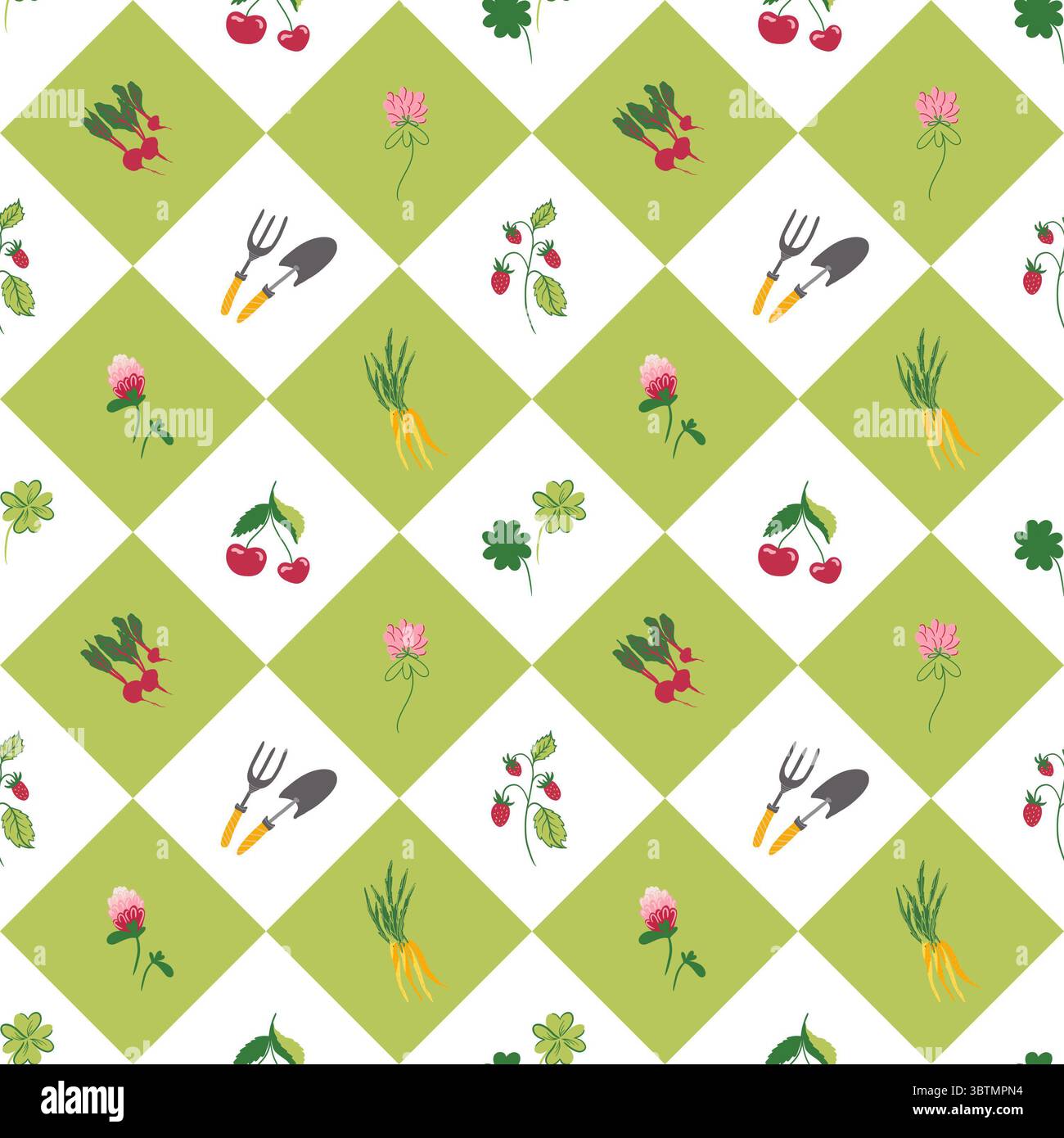 Eco gardening pattern with vegetables, fruits and farming tools Stock ...