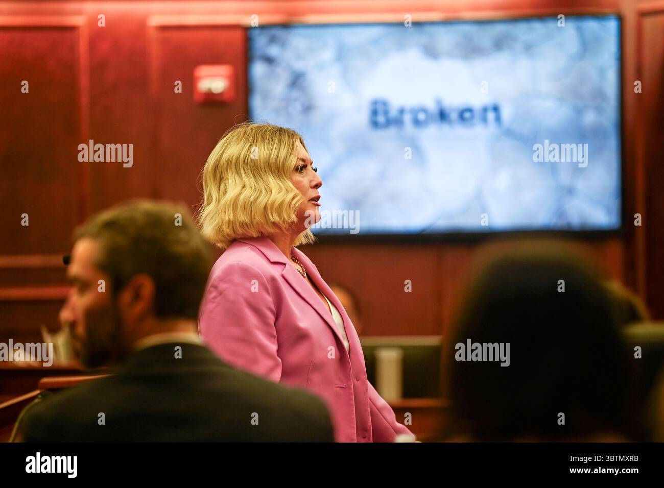 Ashley Whitham, a lawyer for the defense, delivers her opening ...