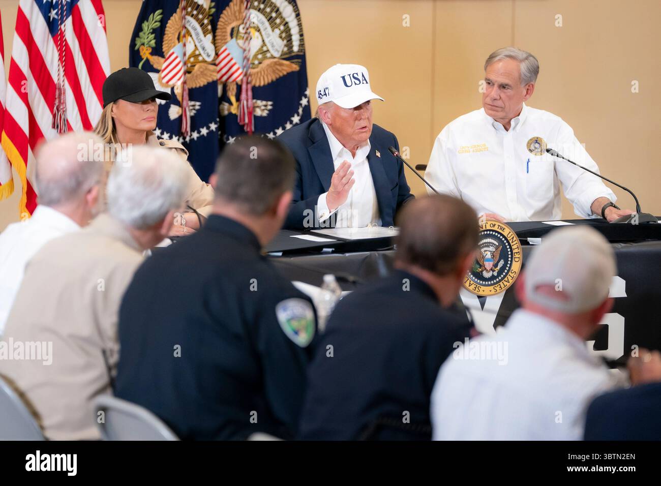 President Donald Trump is joined by Homeland Security Secretary Kristi ...