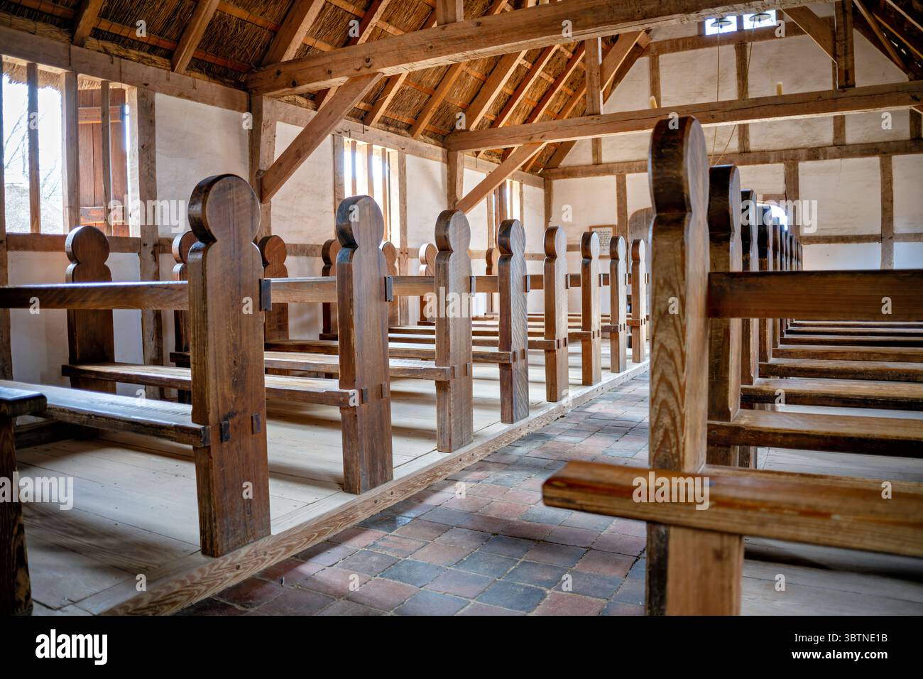 JAMESTOWN, Virginia — The Anglican church interior at the recreated ...