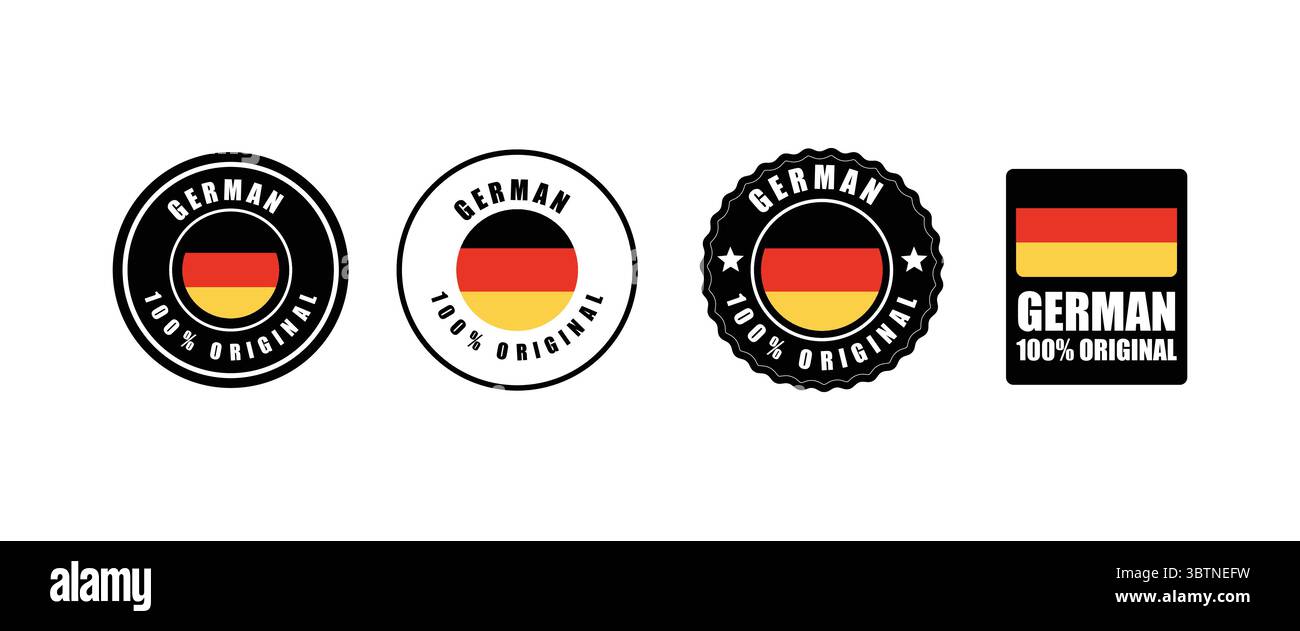 German 100% Original Product Badges - Flag & Quality Seals Stock Vector ...