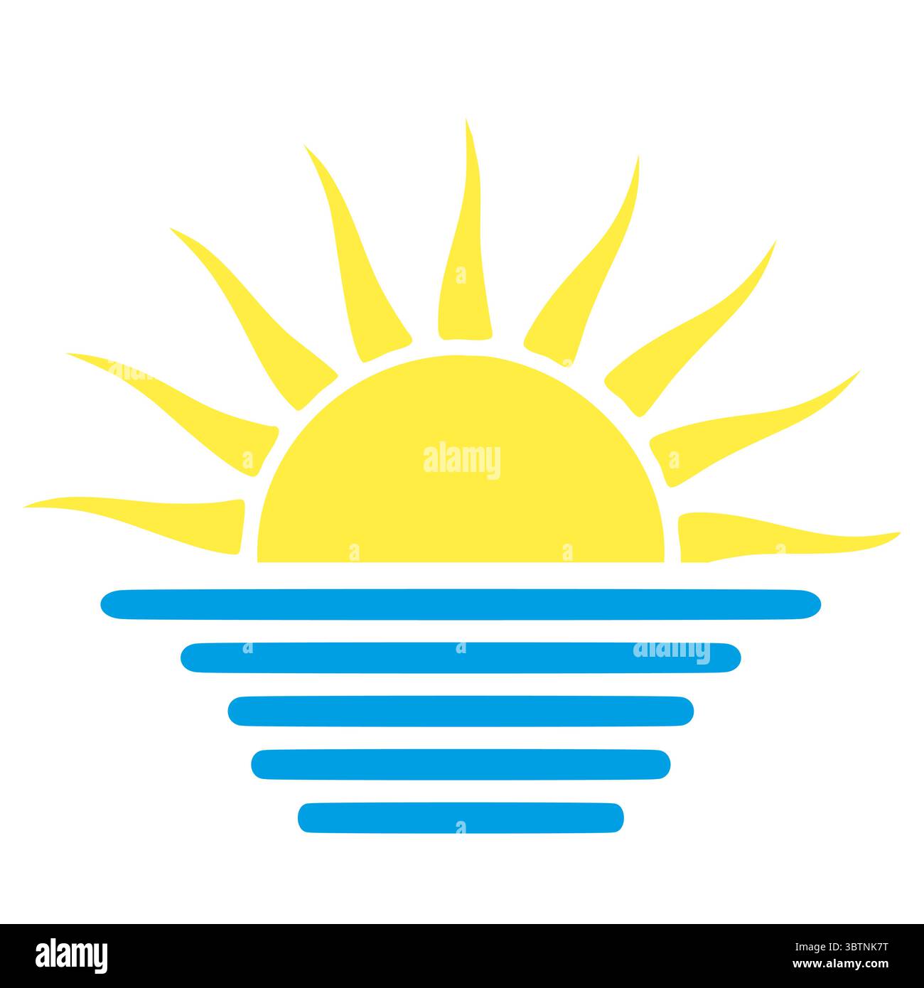 Bright yellow sun rising over blue waves illustration Stock Vector ...