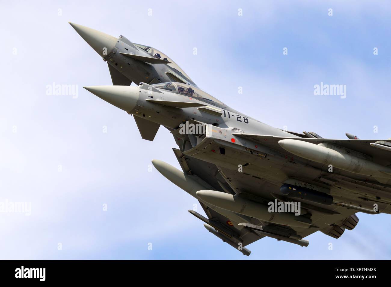 Spanish Air Force Eurofighter Typhoon jets breaking formation in flight ...