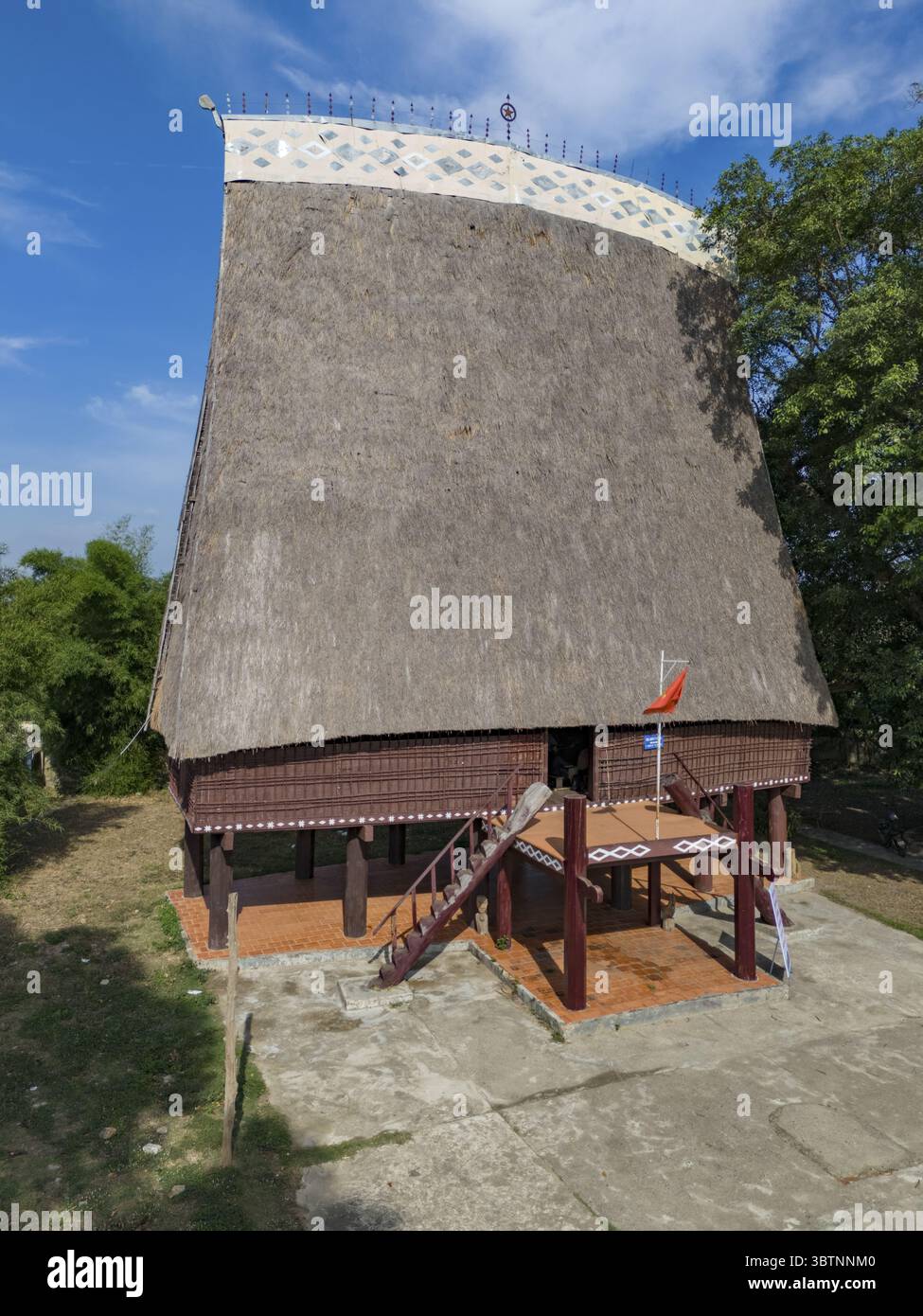 Aerial view of a traditional Kon Tum communal house stands tall with ...