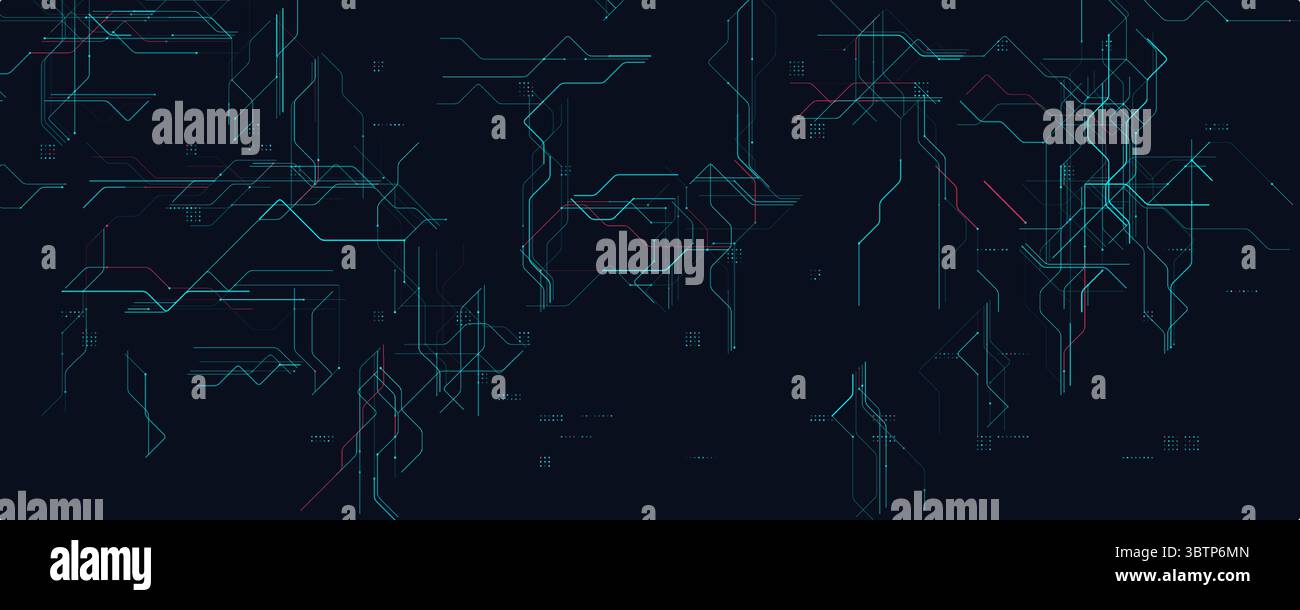 Futuristic Technology Circuit Background. Glowing Blue Lines, Complex Data Nodes, and Sci-Fi ...