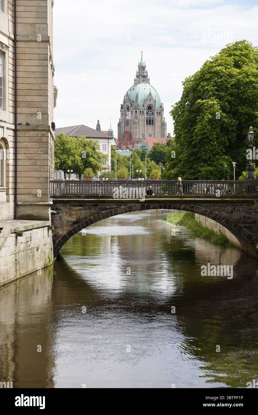 Three landmarks of the historic Hannover old town by river Leine: Leine ...