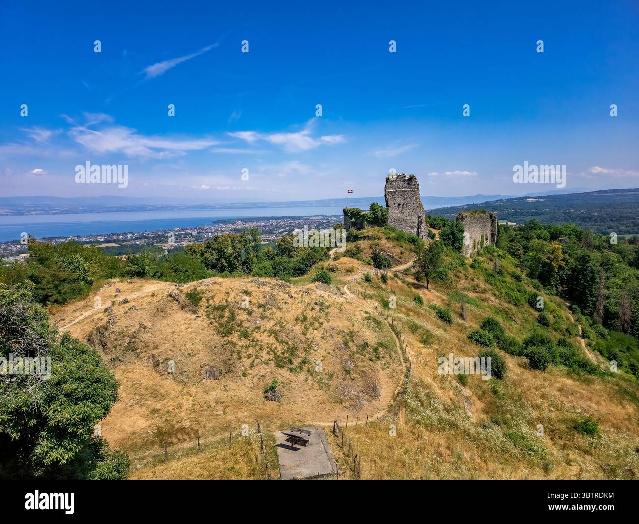 Aerial view of Allinges castle a medieval ruin and a castle with ...