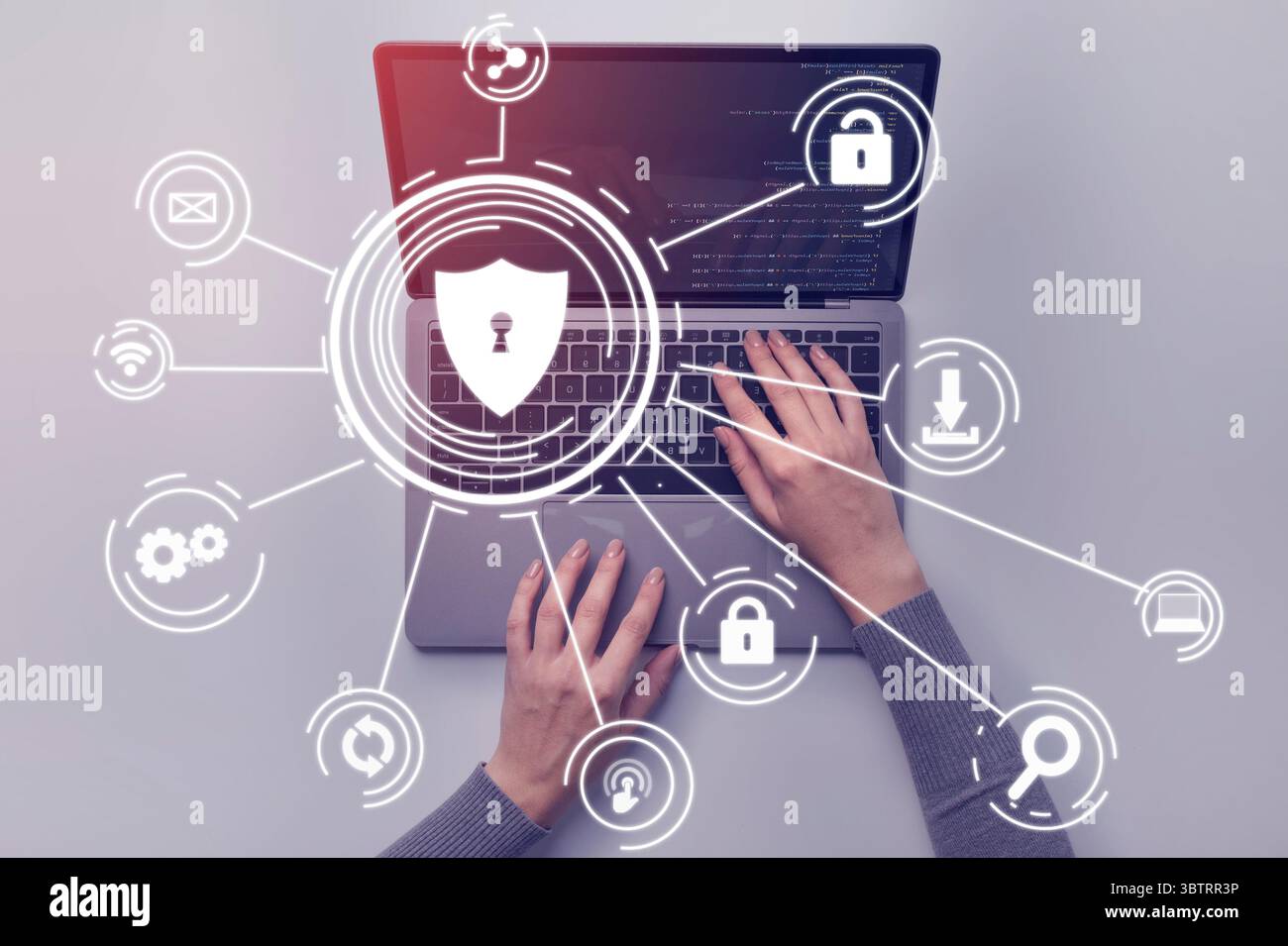 Hacker attack concept. Woman hands on laptop Stock Photo - Alamy