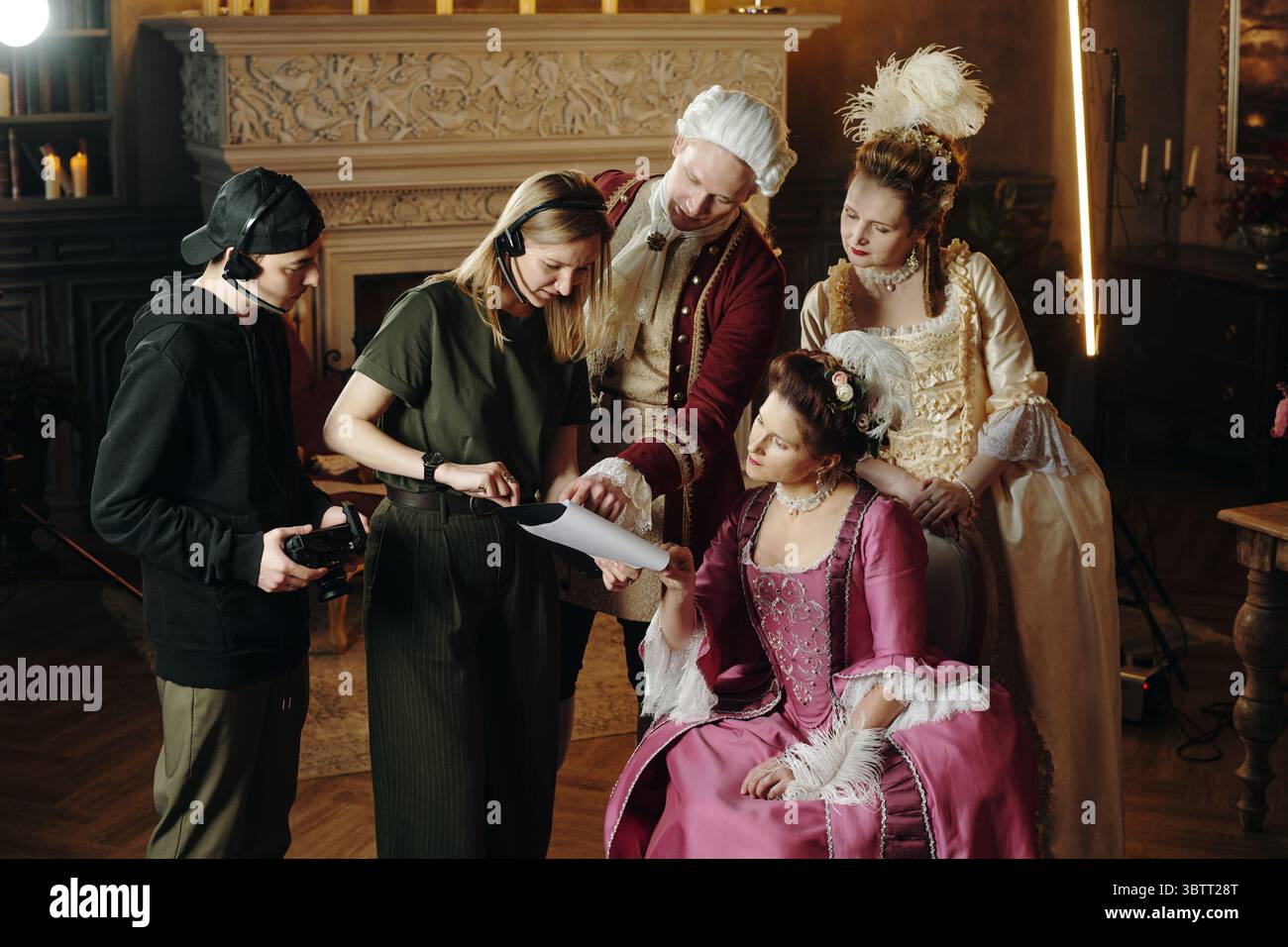 Group of young adult and middle aged Caucasian women and man in Baroque ...