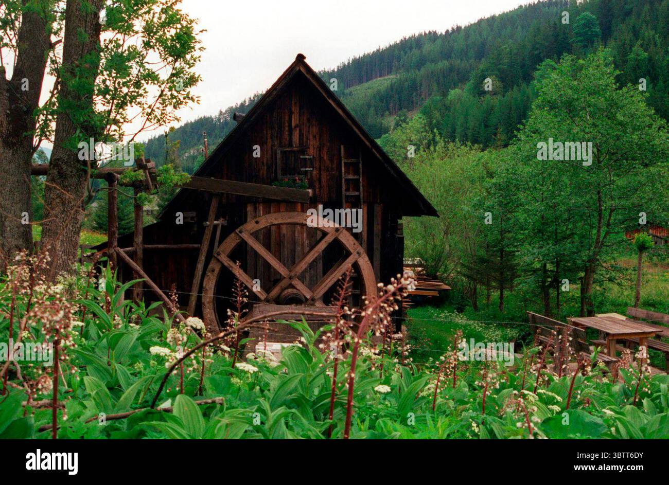 a water wheel rotating in a wood mill for power generation Water wheel ...