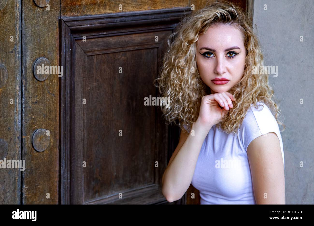 A pretty blonde Moldovan model poses on a warm sunny July day at Dundee ...