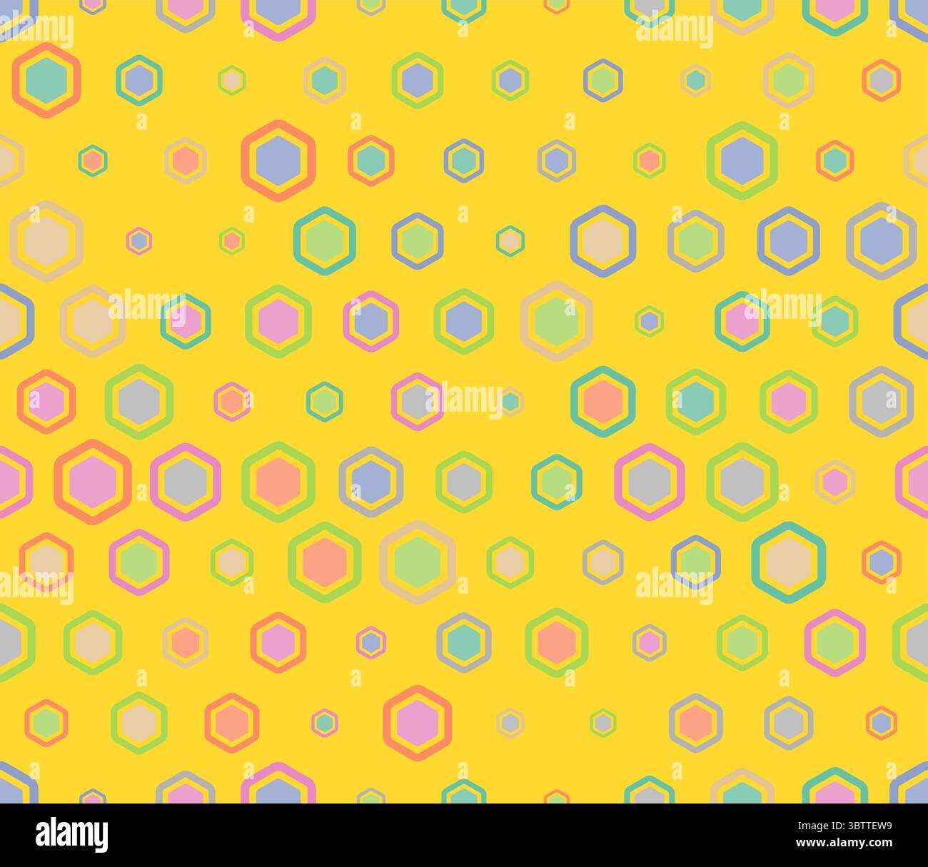 Honeycomb hexagon cells background. Multicolored geometric elements of varied size. Bold rounded ...