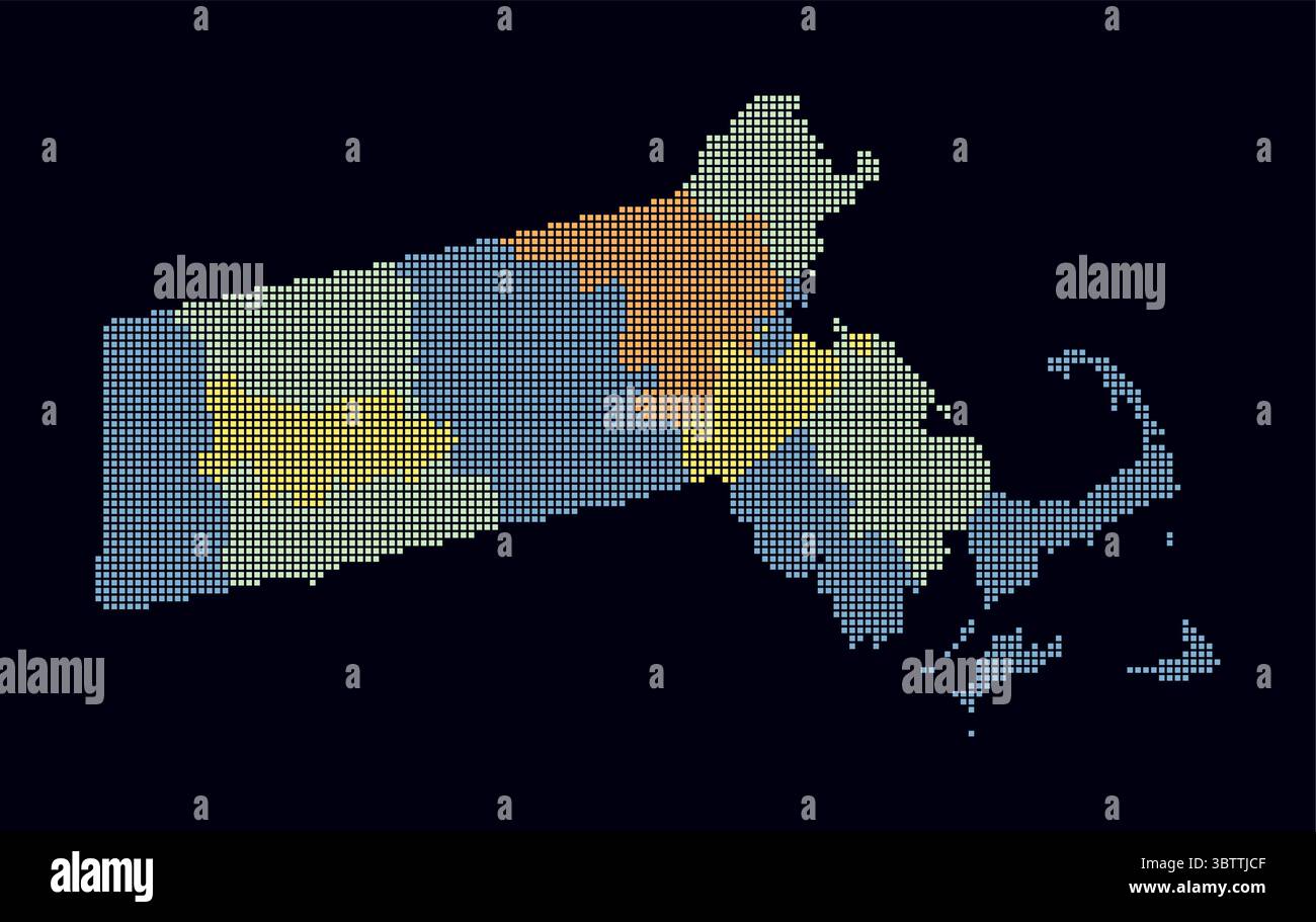 Massachusetts dotted map. Digital style map of the state on a dark ...