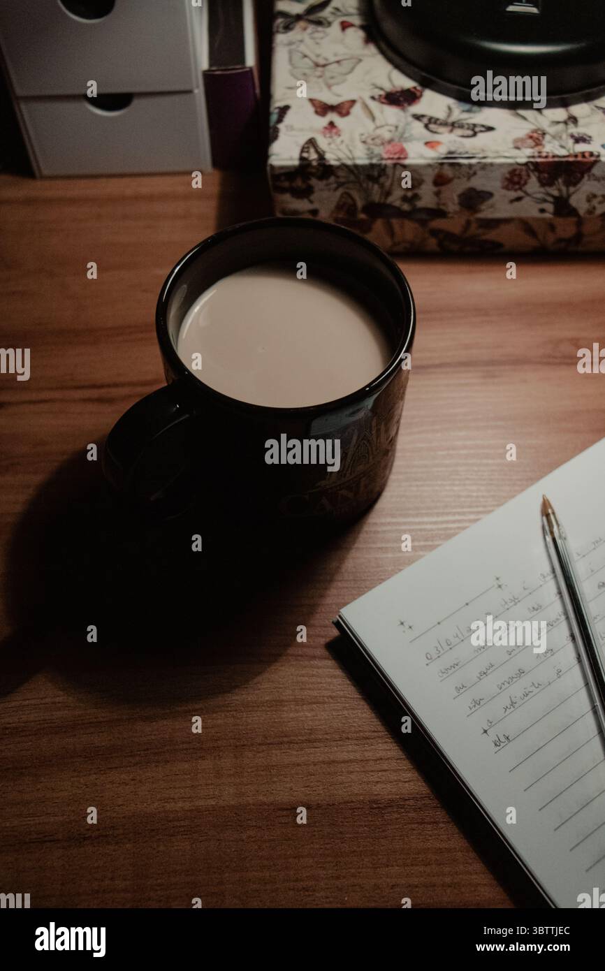 Ceramic cup drink notebook hi-res stock photography and images - Alamy