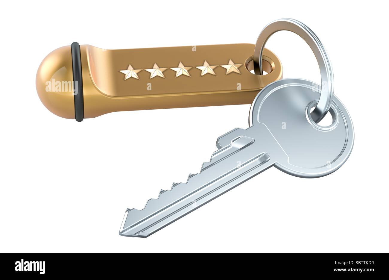 Key with five star hotel tag. 3D rendering isolated on white background ...