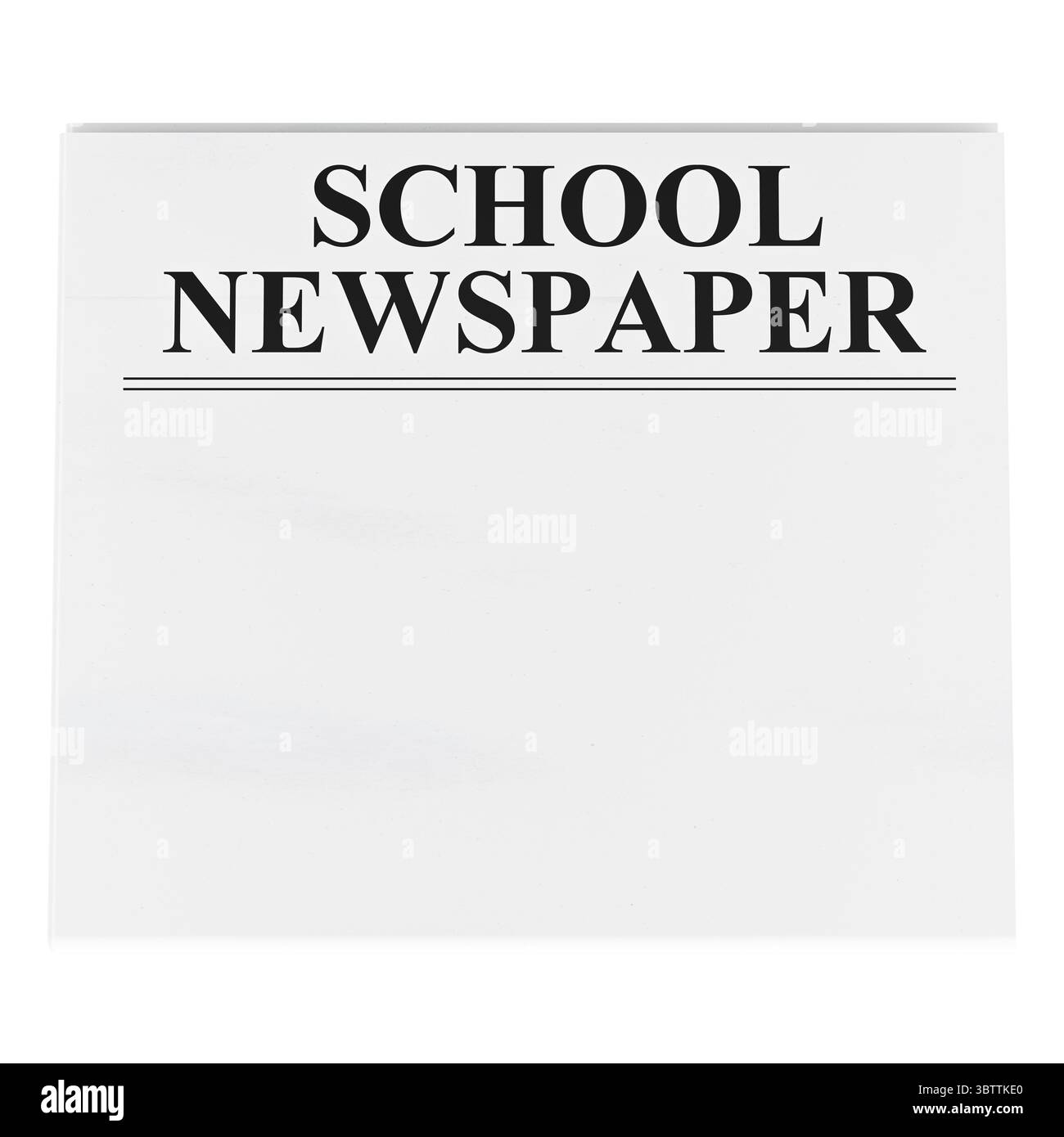 School Newspaper, front page. Blank, template mockup. 3D rendering ...