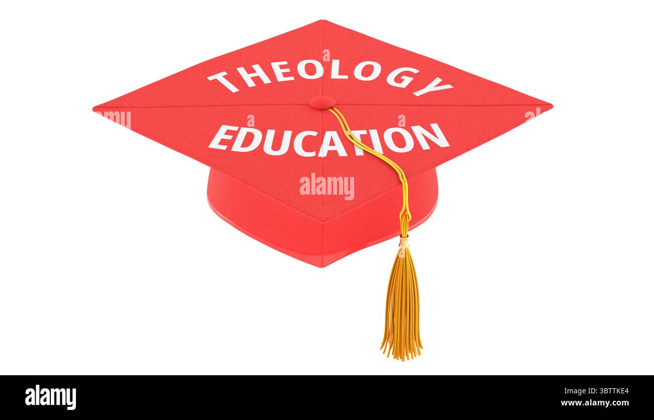 Theology Education concept with graduation cap. 3D rendering isolated ...