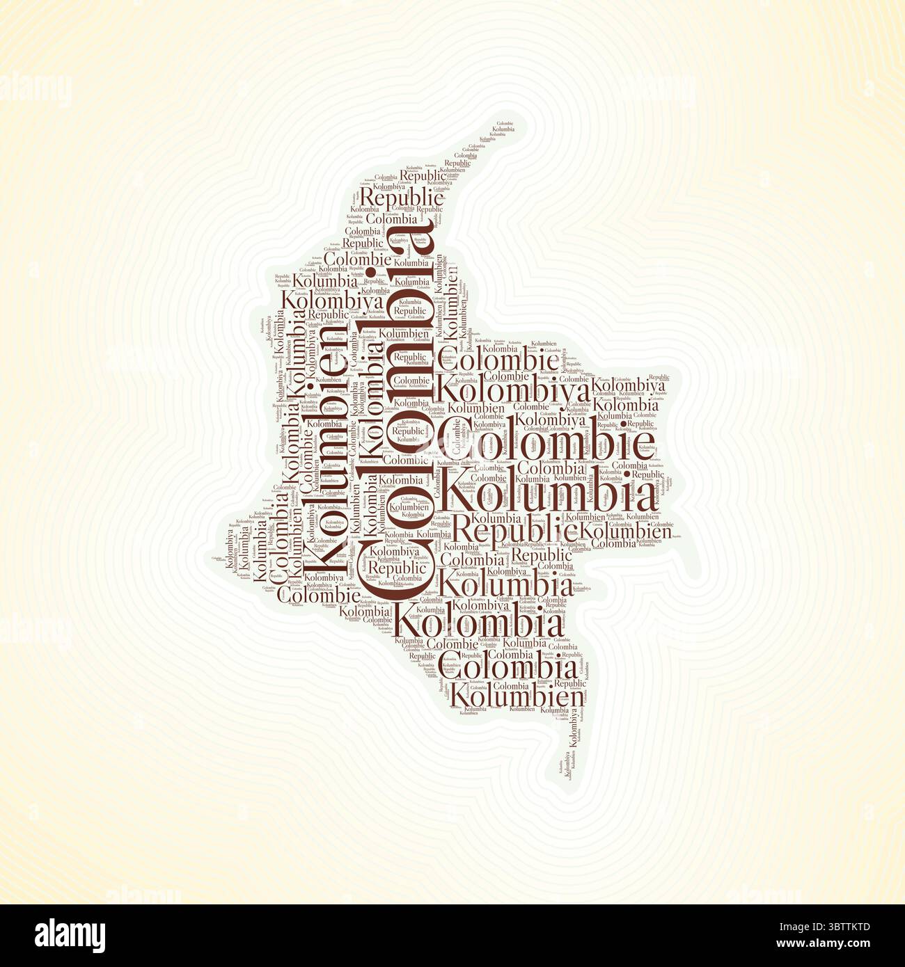 Colombia shape formed by country name in multiple languages. Colombia ...