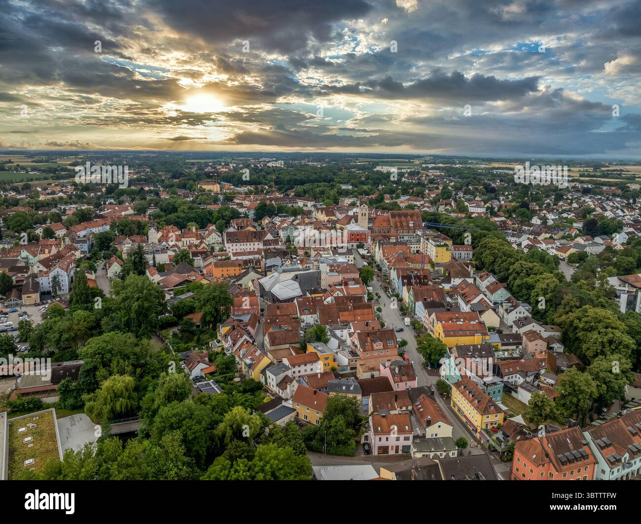 Aerial view of Erding, medieval town center in Bavaria Germany ...