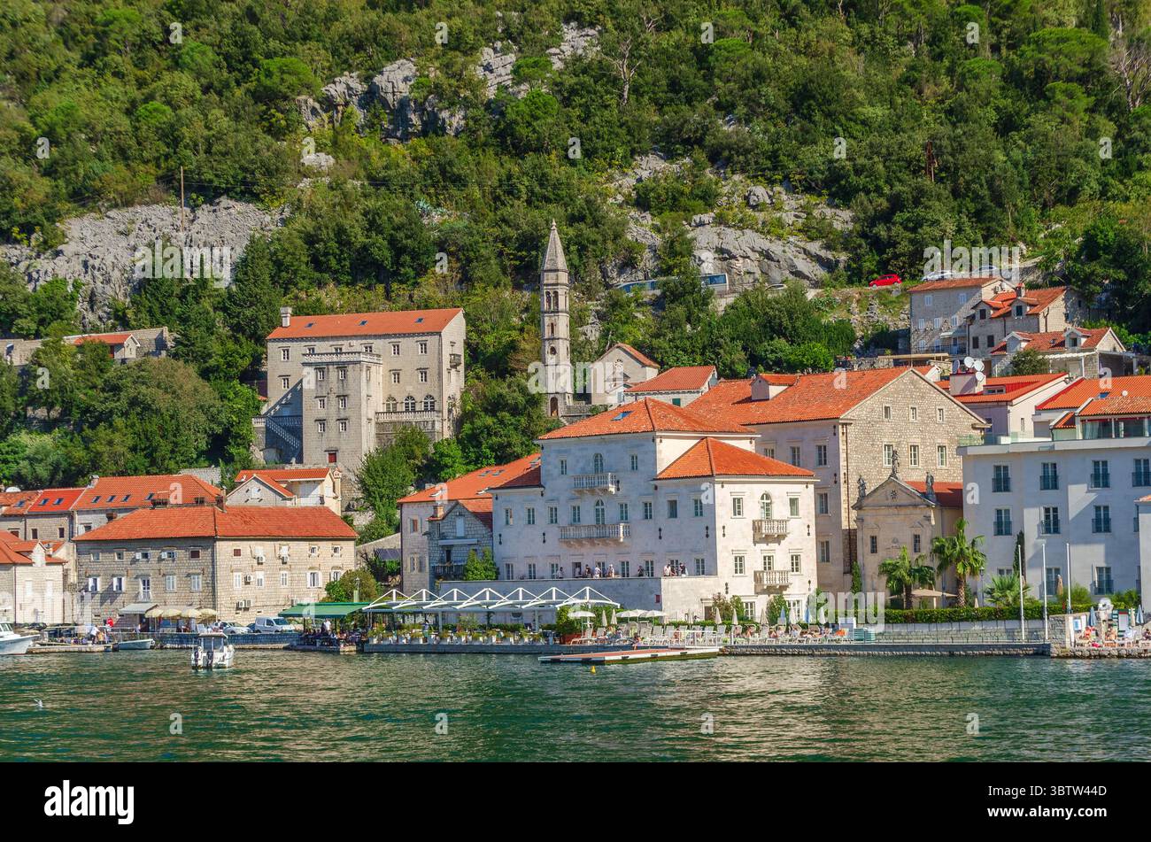 UNESCO protected Perast town viewed from the sea, featuring the iconic ...