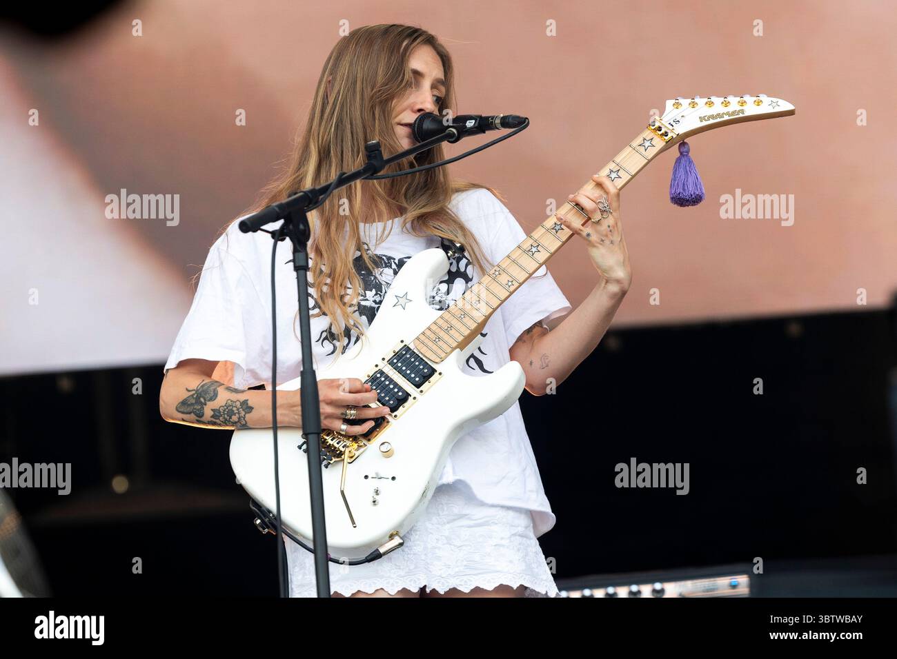 Milan, Italy. 15th July, 2025. Hester Chambers of Wet Leg performs live ...