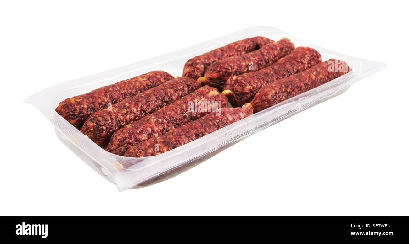 Fresh Mini Salami in package isolated on white background Stock Photo ...