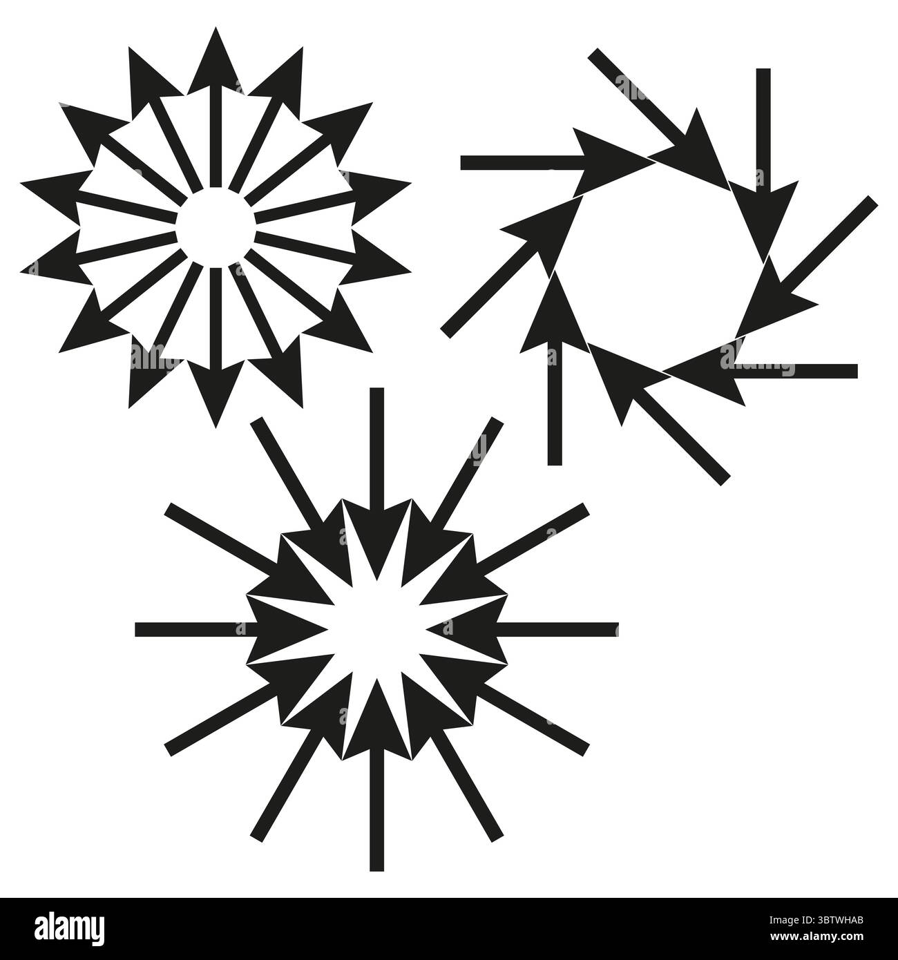 Radial arrow set. Starburst direction elements. Dynamic pointer forms ...