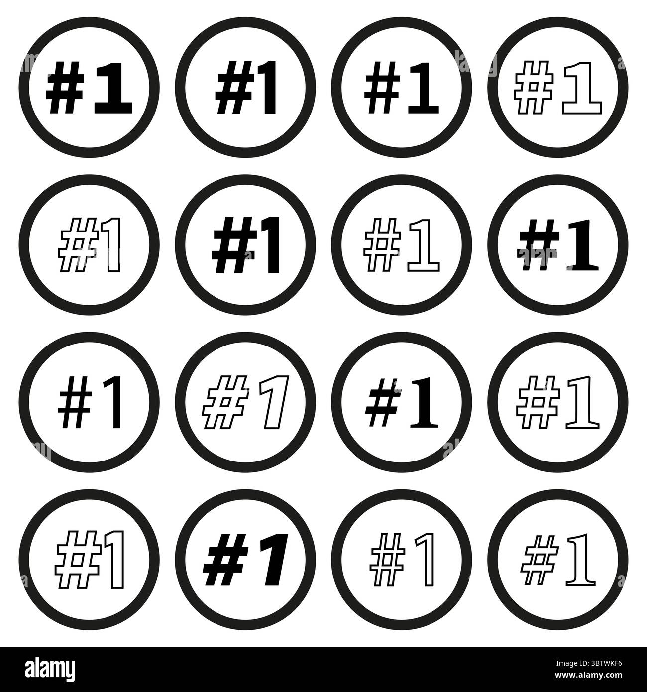 Number One circles. Outline badge icons. Ranking Vector symbols ...