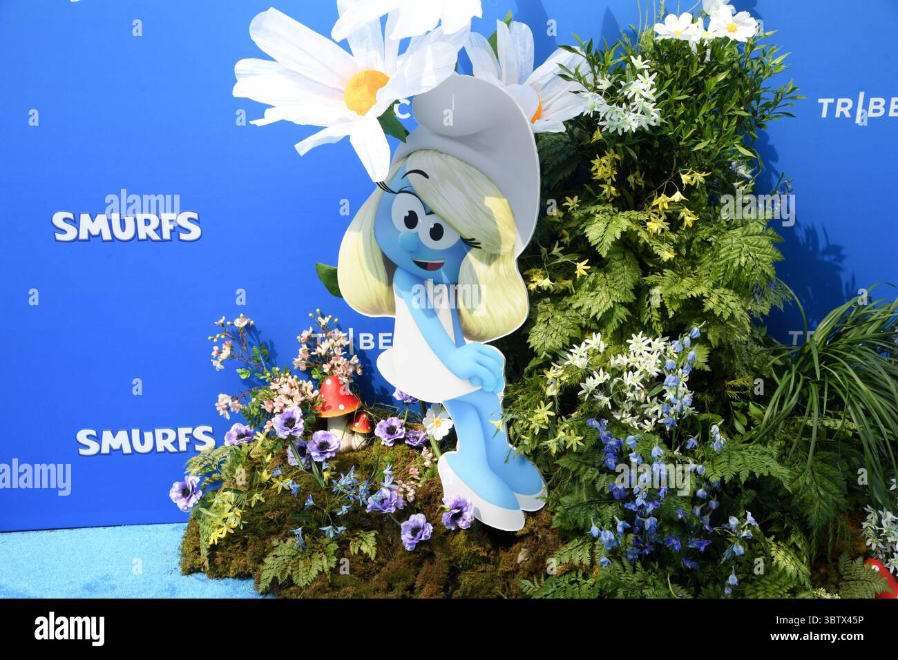 Smurf character placards are displayed at the "Smurfs" special ...