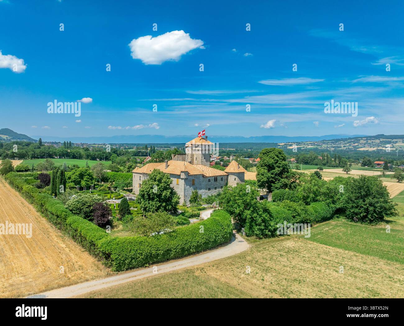 Aerial view of Avully Castle, also known as Château Saint-Michel d ...