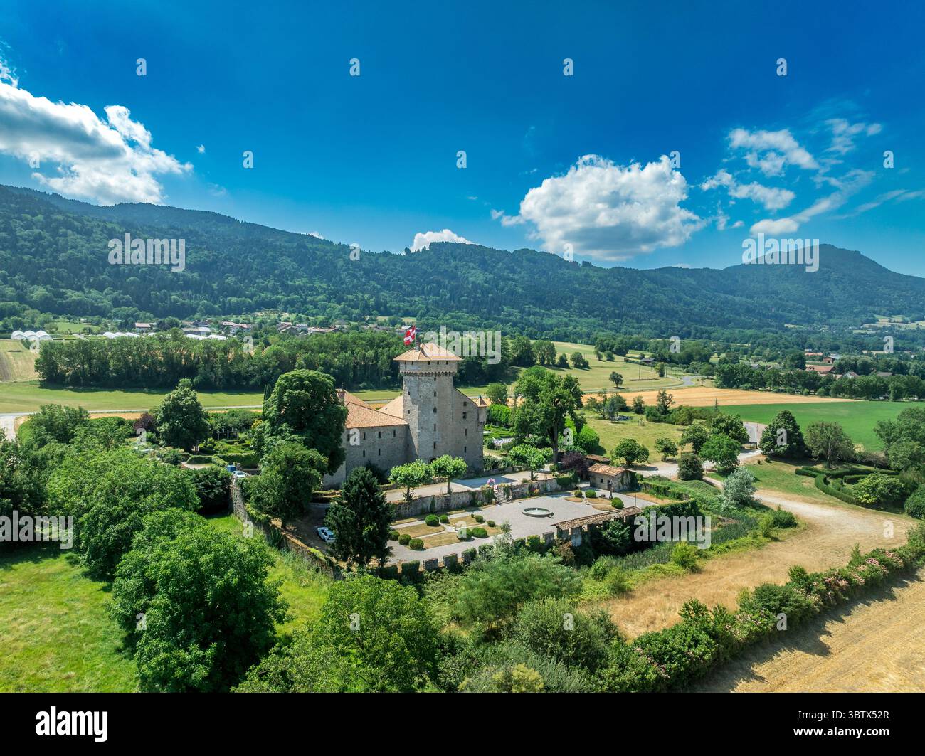 Aerial view of Avully Castle, also known as Château Saint-Michel d ...
