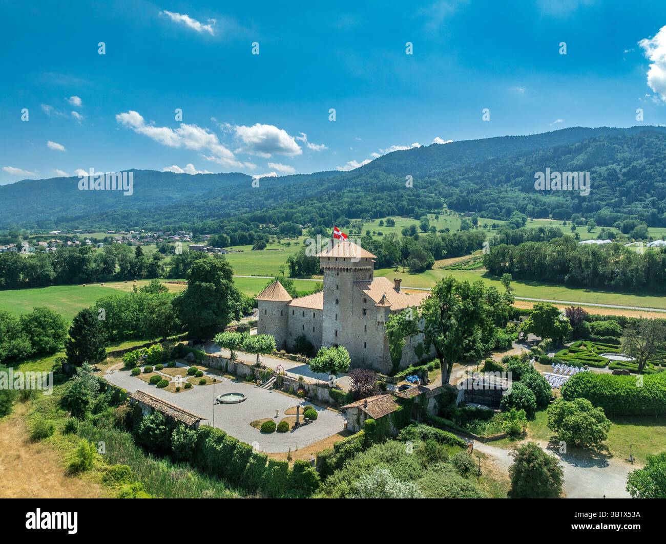 Aerial view of Avully Castle, also known as Château Saint-Michel d ...