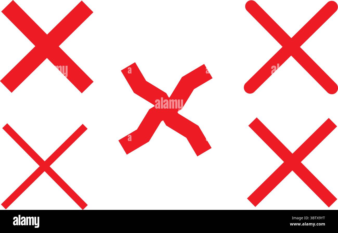 Bold red X mark icons set with rounded and sharp corners vector for UI ...
