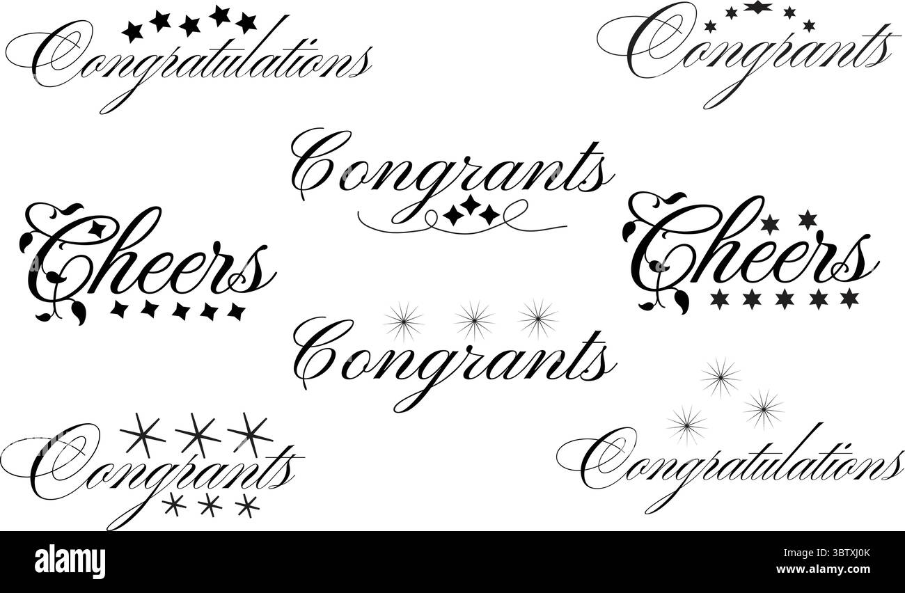 Elegant black calligraphy cheers and congratulations word art vector ...
