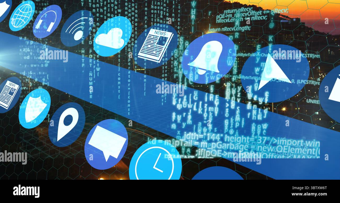 Icons glowing over code hi-res stock photography and images - Alamy