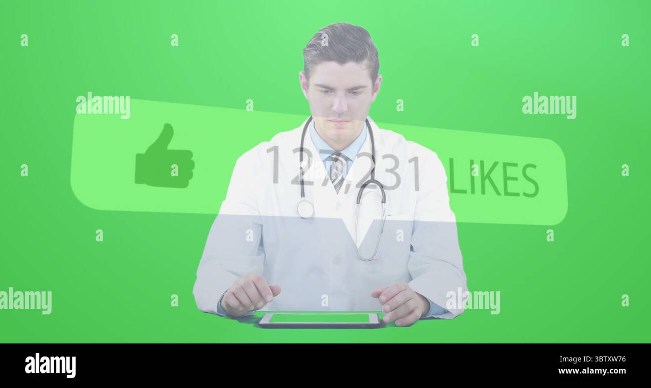 Physician tapping tablet in consultation hi-res stock photography and ...