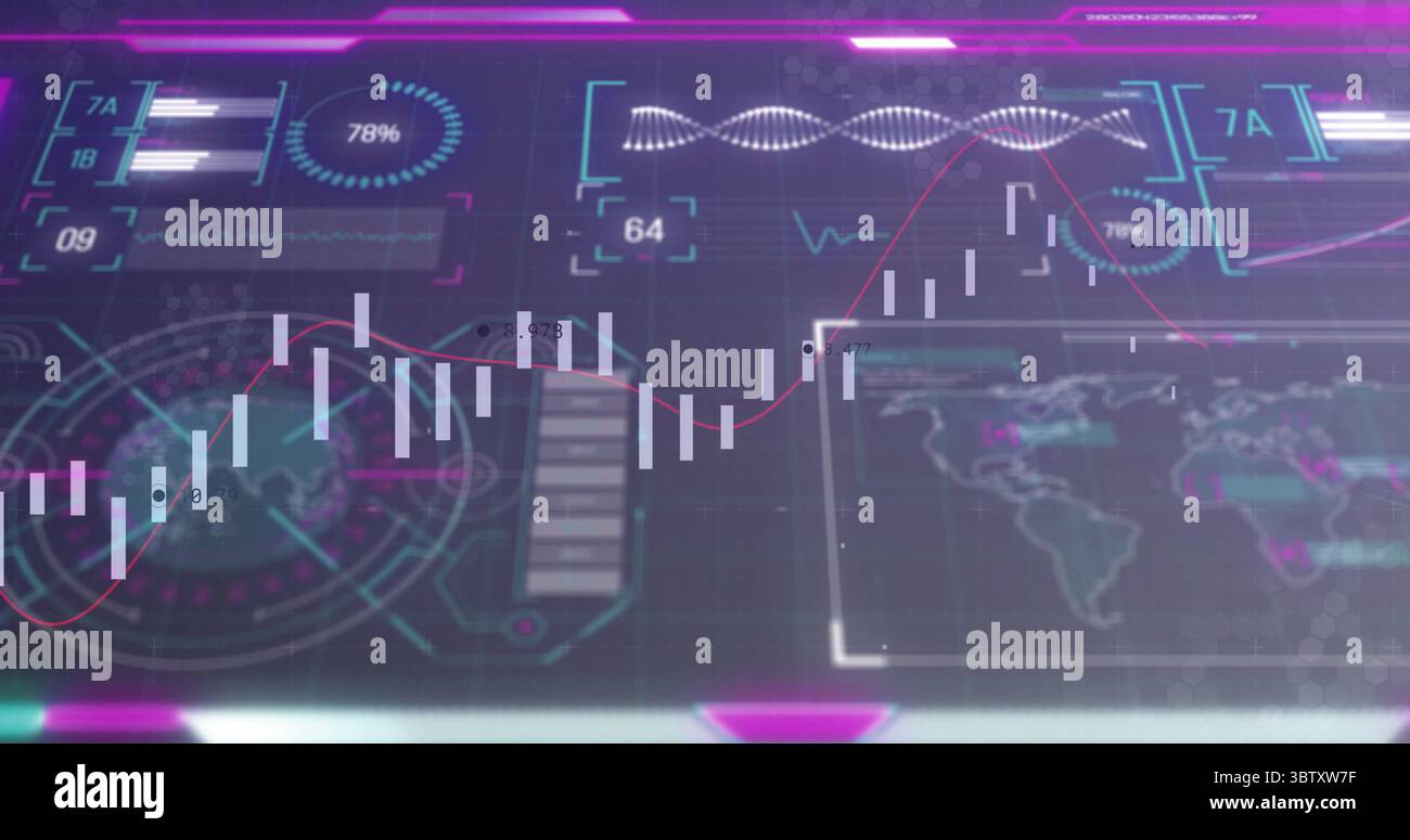 Projecting holographic candlestick chart overlaying screen in analysis ...