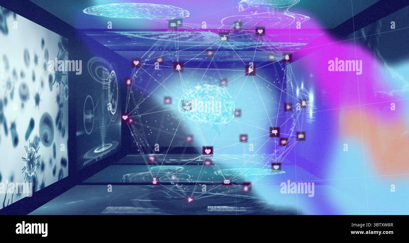 Projecting holographic brain spinning in wireframe cube in lab, with ...