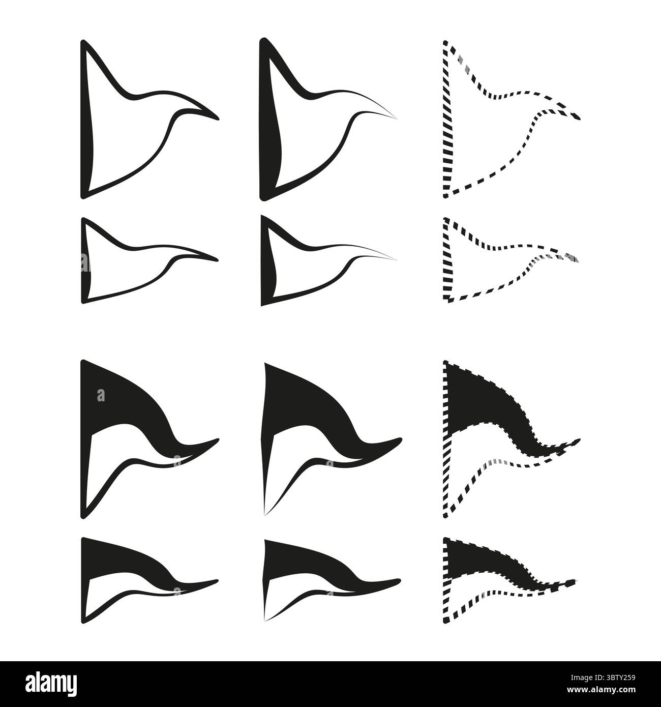 Flag like shapes. Wavy banner elements. Geometric pattern forms. Vector ...