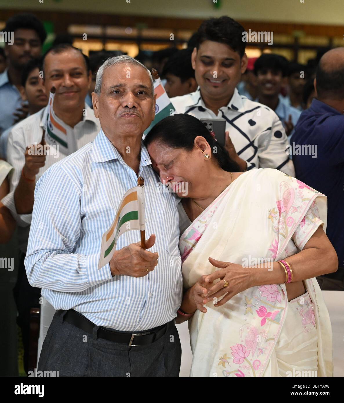 LUCKNOW, INDIA - JULY 15: Shubhanshu's mother, Asha Shuka and father ...
