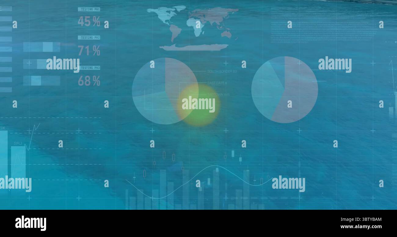 Financial charts floating over blue hi-res stock photography and images - Alamy