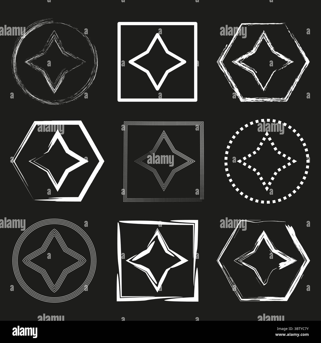 Geometric shapes Vector. Star circle hexagon. Abstract dark elements ...